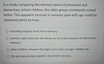 Solved In a study comparing the memory spans of preschool | Chegg.com