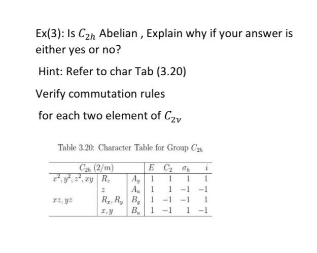 Solved Ex(3): Is C2h Abelian, Explain why if your answer is | Chegg.com