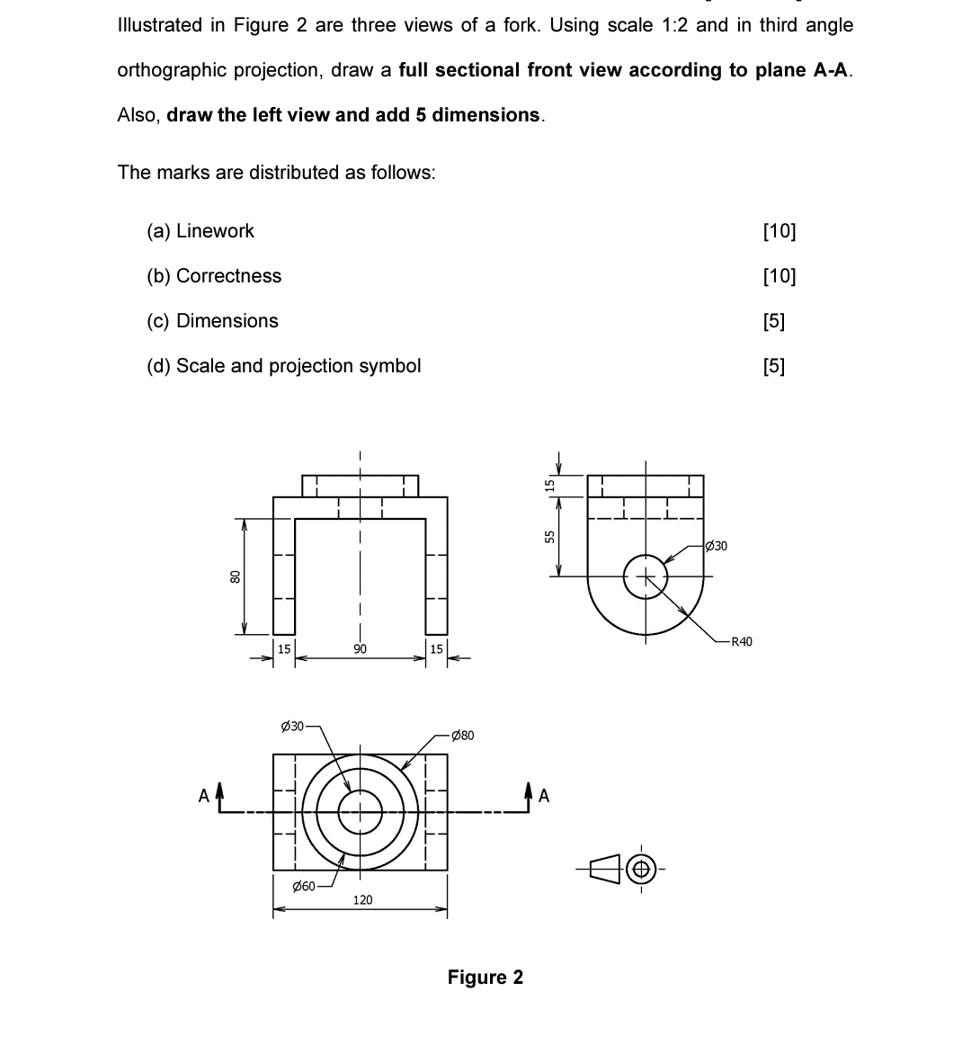 Solved Illustrated in Figure 2 ﻿are three views of a fork. | Chegg.com