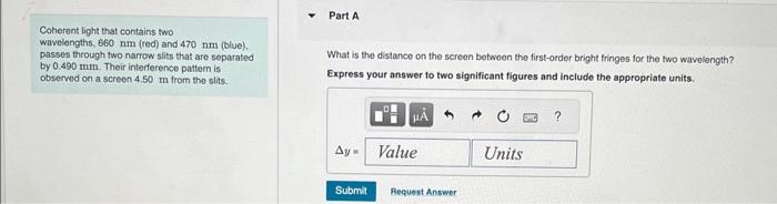 Solved Two sints spaced 0.500 mm apart are placed a dstance | Chegg.com