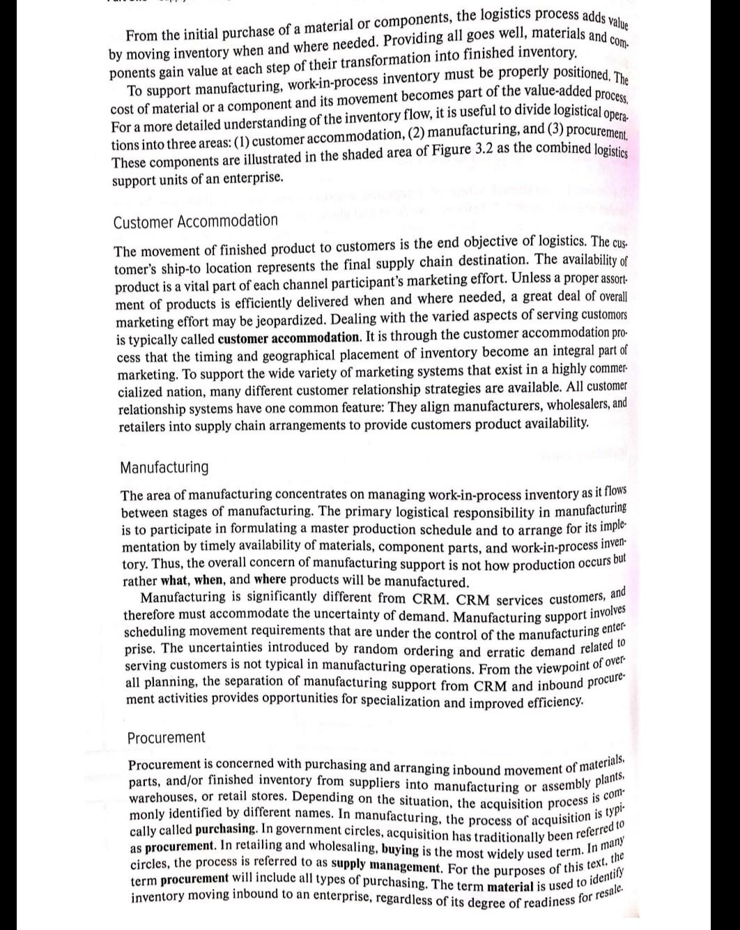 Solved Logistical Operations The internal operational scope | Chegg.com