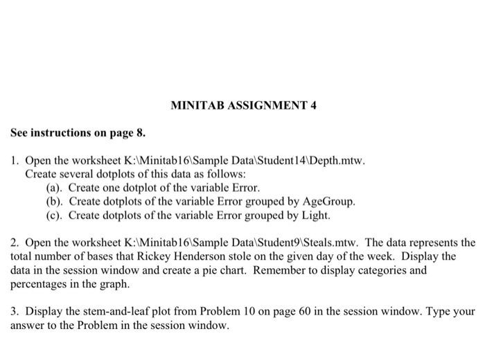 MINITAB ASSIGNMENT 4 See instructions on page 8. 1. | Chegg.com
