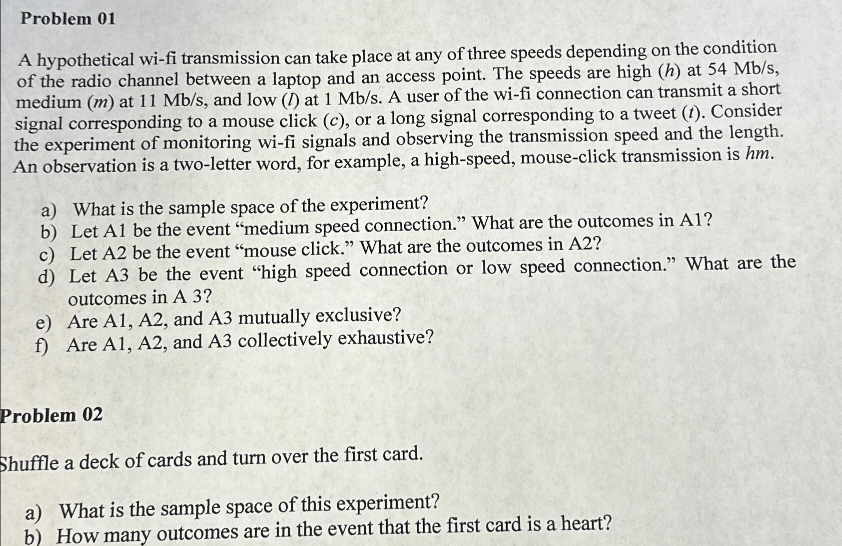 Solved Problem 01A hypothetical wi-fi transmission can take | Chegg.com