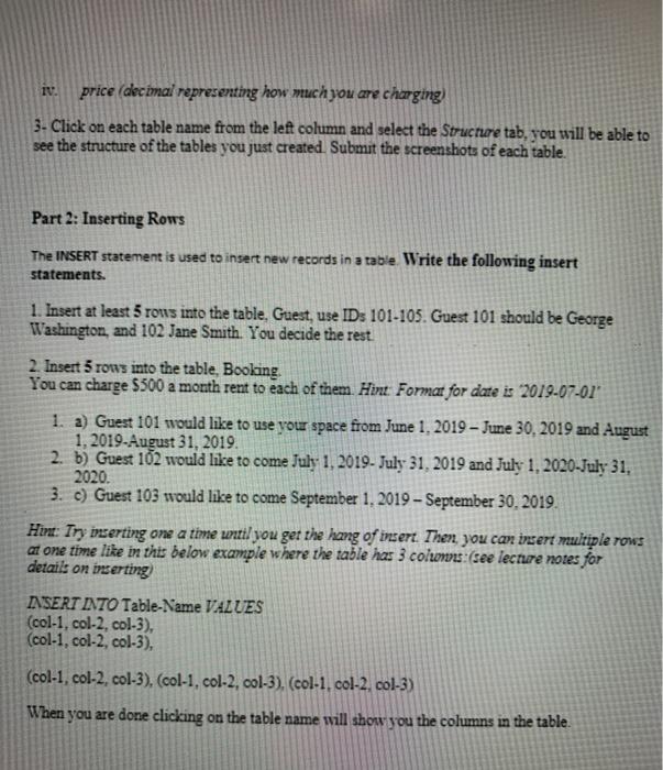 Solved Part 1: Creating Tables Write all SQL in a document | Chegg.com