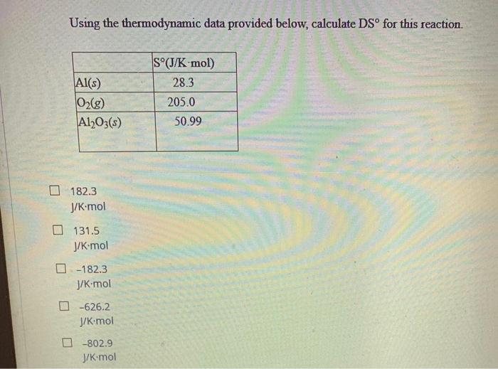 Solved Using the thermodynamic data provided below, | Chegg.com