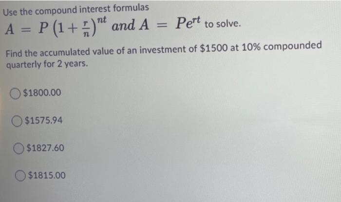 Solved Use the compound interest formulas nt Pert to solve. | Chegg.com