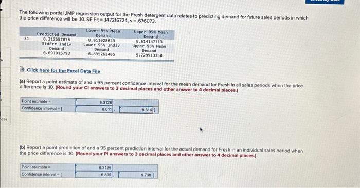 Solved The following partial JMP regression output for the | Chegg.com