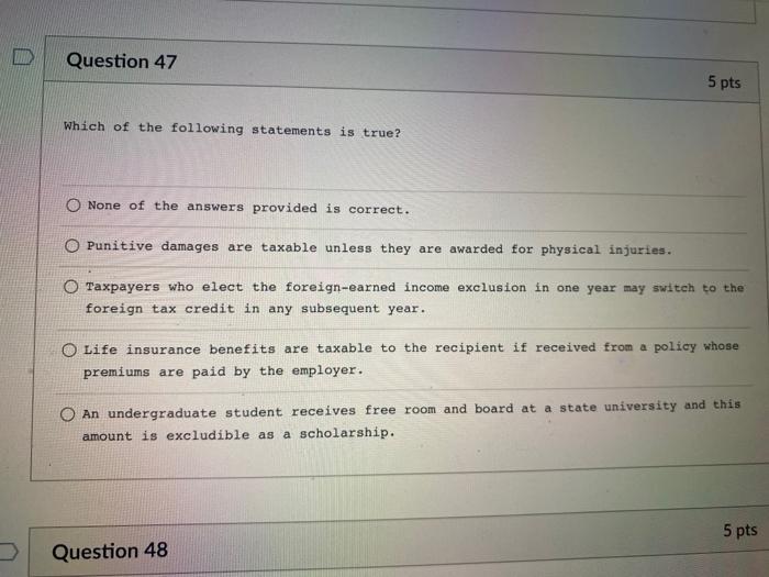 Solved LIE Question 47 5 pts Which of the following | Chegg.com Solved LIE Question 47 5 pts Which of the following | Chegg.com