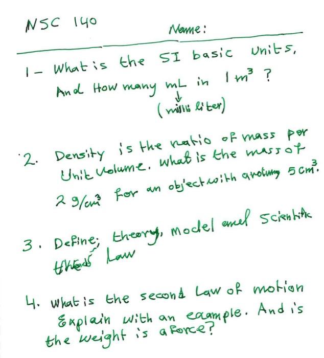 Solved Mame: 1 - What is the SI basic units. And How many mL | Chegg.com