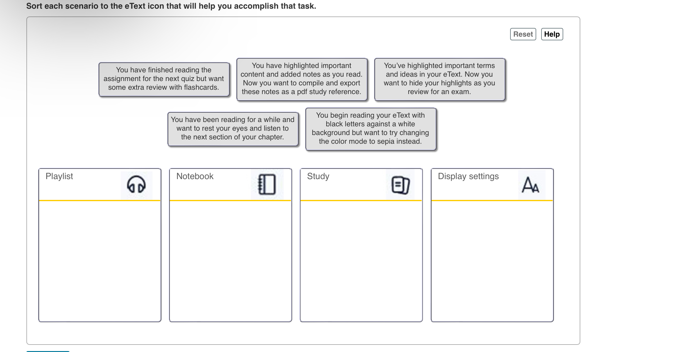 Solved Sort each scenario to the eText icon that will help | Chegg.com
