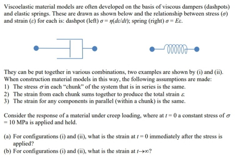 Solved Viscoelastic material models are often developed on | Chegg.com