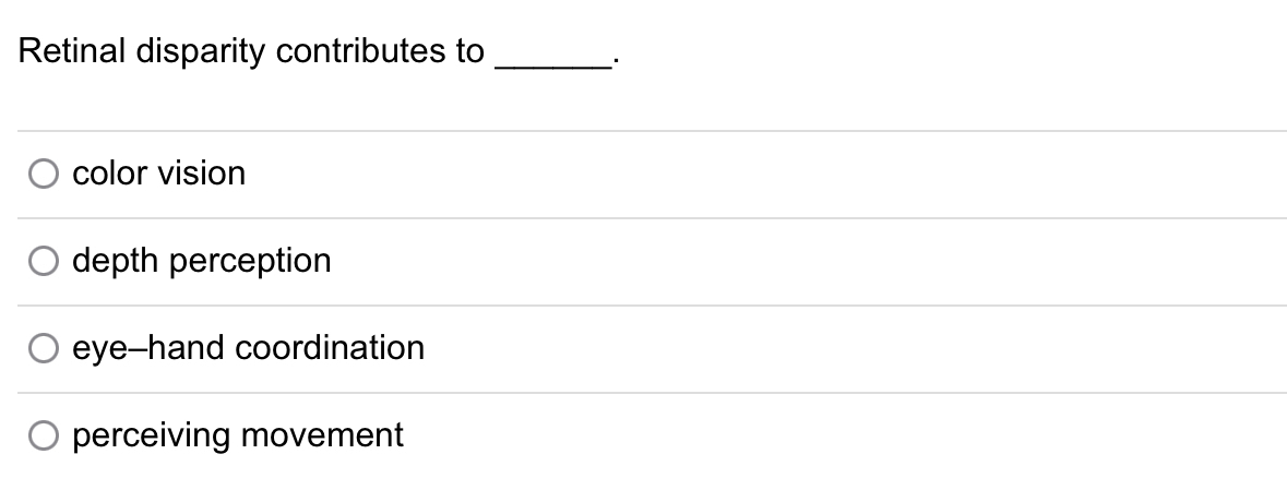 Solved Retinal disparity contributes tocolor visiondepth | Chegg.com