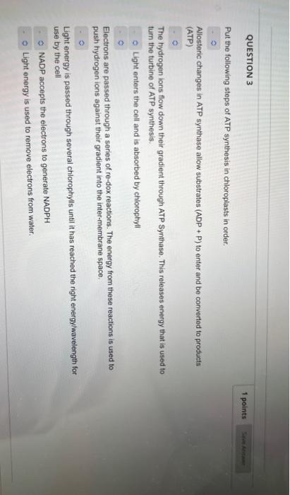 Solved Put the following steps of ATP synthesis in | Chegg.com