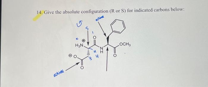 Solved 14. Give the absolute configuration (R or S) for | Chegg.com