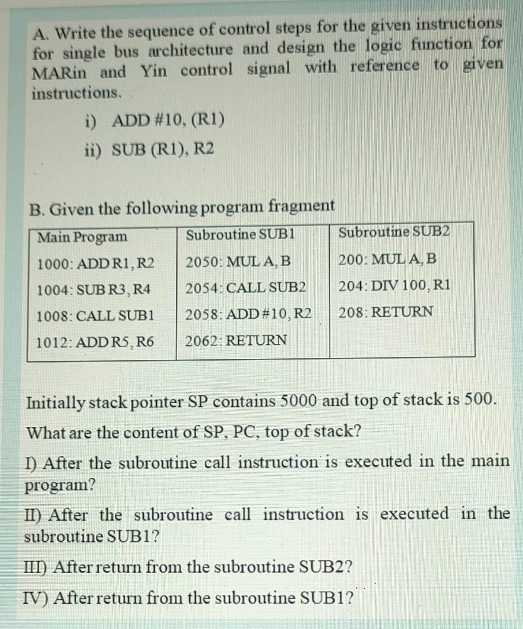 Solved A. Write the sequence of control steps for the given | Chegg.com