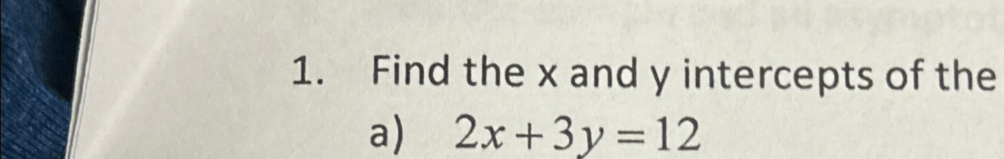 Solved Find the x ﻿and y ﻿intercepts of thea) 2x+3y=12 | Chegg.com