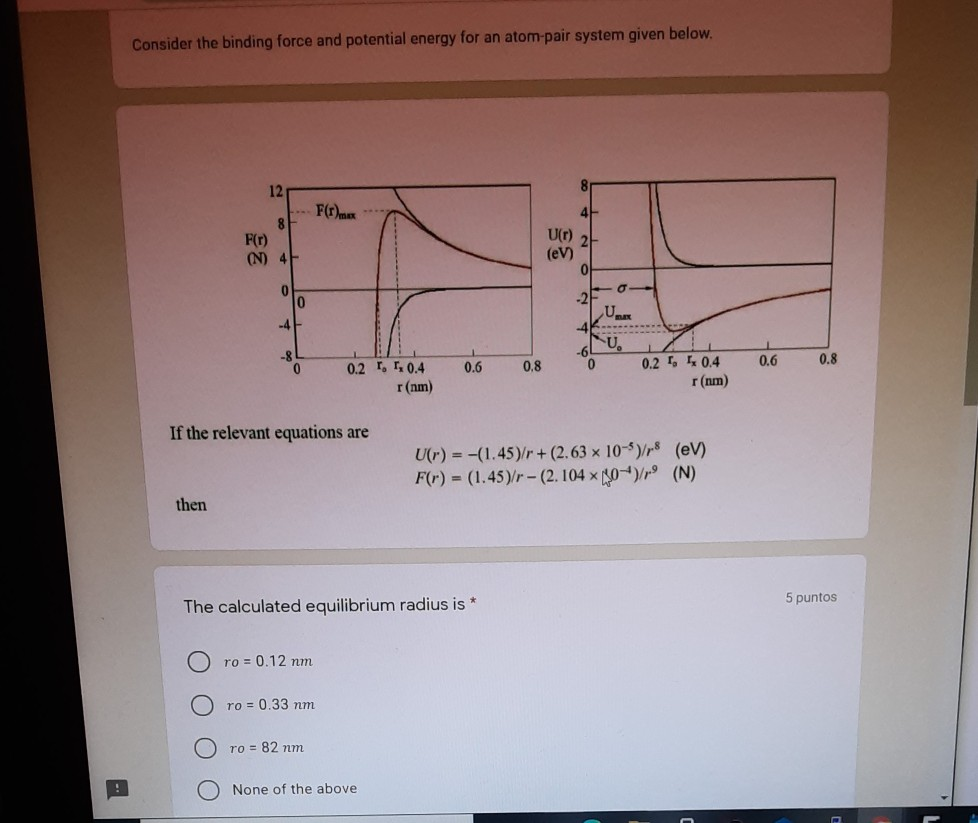 Solved Consider the binding force and potential energy for | Chegg.com