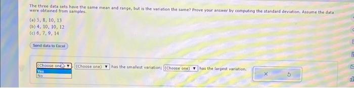 Solved The three date seks have the same mean and range, but | Chegg.com