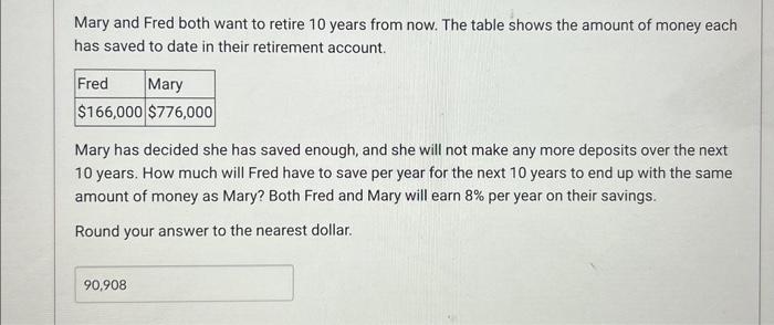 Solved Mary and Fred both want to retire 10 years from now. | Chegg.com