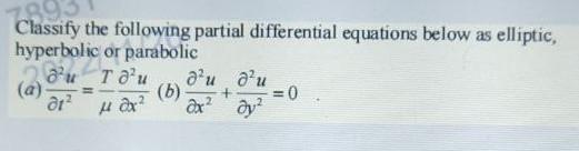 Solved Classify the following partial differential equations | Chegg.com