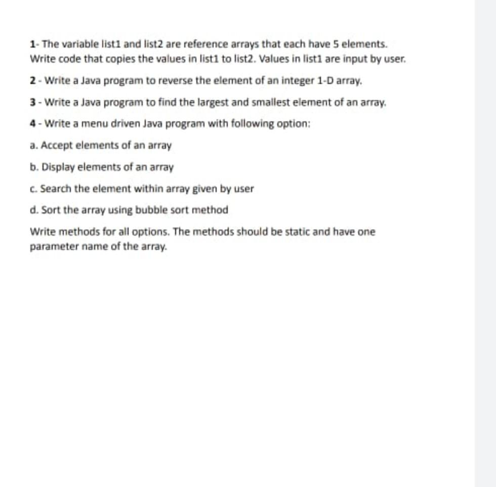 Solved 1- The variable list and list2 are reference arrays | Chegg.com