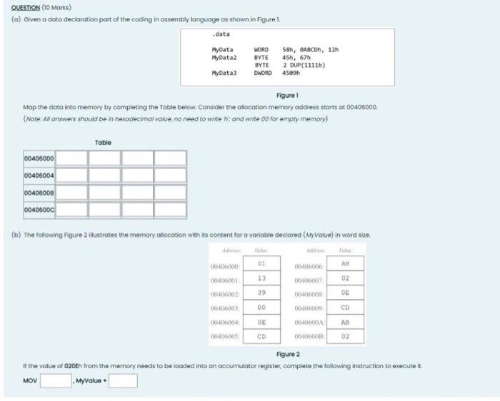 Solved QUESTION (10 Marks) (a) Given a data declaration part | Chegg.com