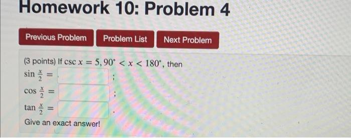 Solved (3 points) If cscx=5,90∘ | Chegg.com
