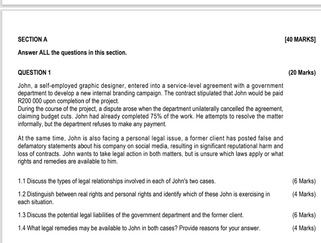 Solved SECTION A[40 ﻿MARKS]Answer ALL the questions in this | Chegg.com