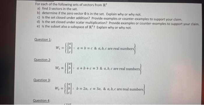 Solved For each of the following sets of vectors from R3 a) | Chegg.com