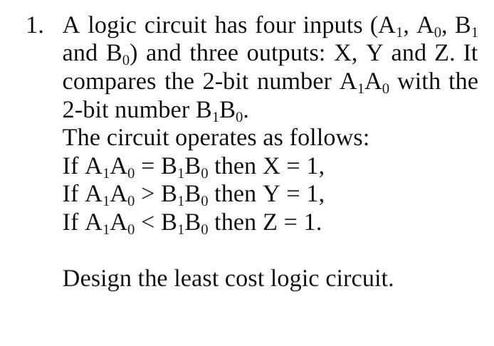 Solved 1. A logic circuit has four inputs (A1, A, B, and B.) | Chegg.com