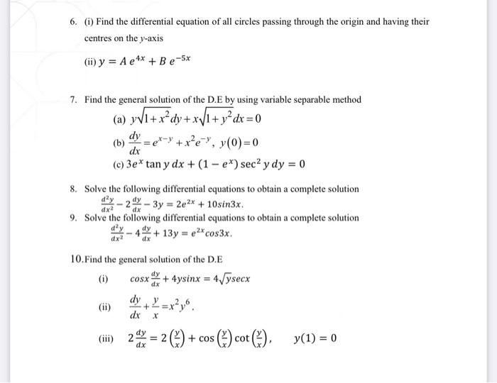Solved 6. (i) Find the differential equation of all circles | Chegg.com