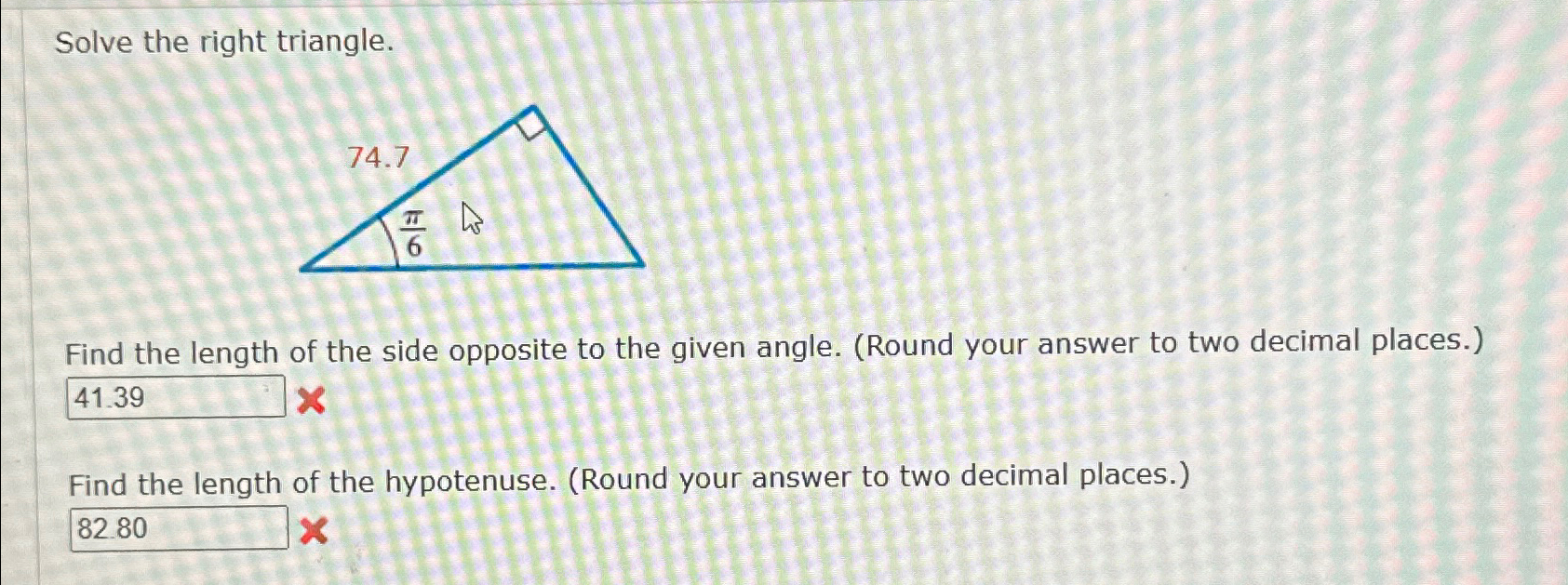 Solved Solve the right triangle.Find the length of the side | Chegg.com