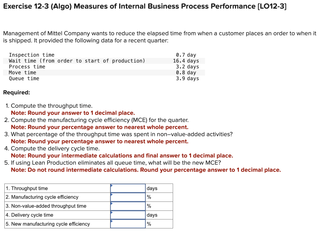 Solved Exercise 12-3 (Algo) ﻿Measures of Internal Business | Chegg.com