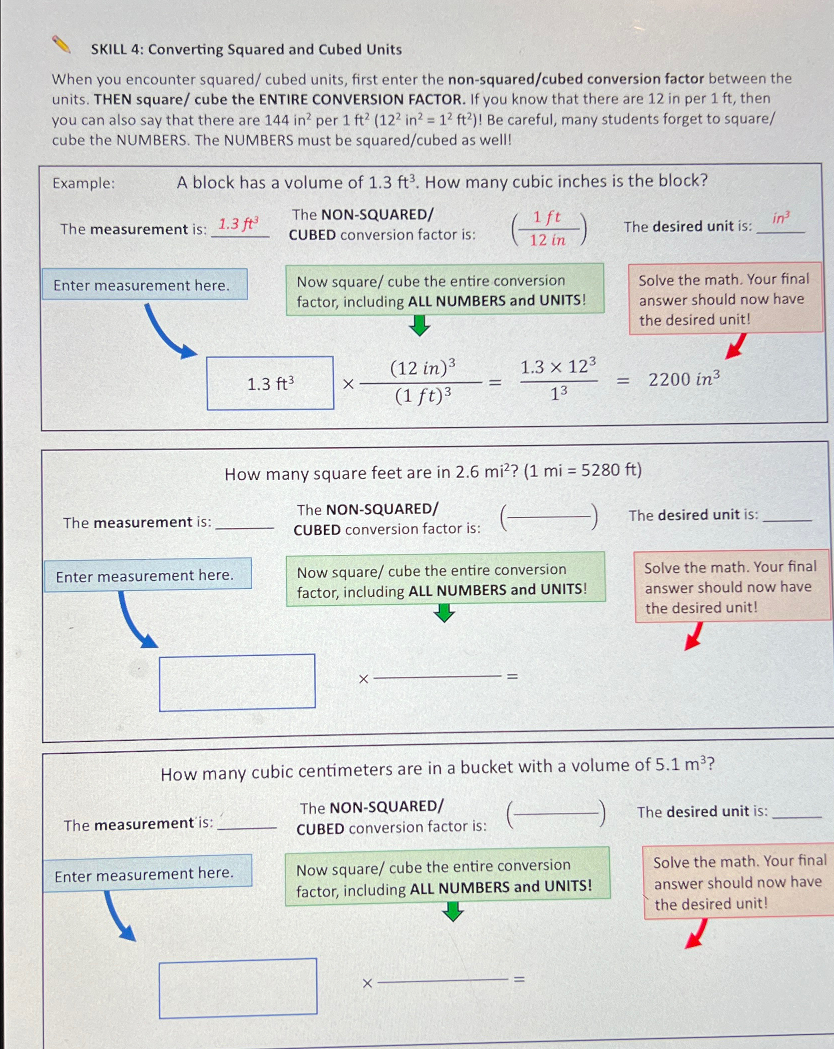 Solved SKILL 4: Converting Squared and Cubed UnitsWhen you | Chegg.com