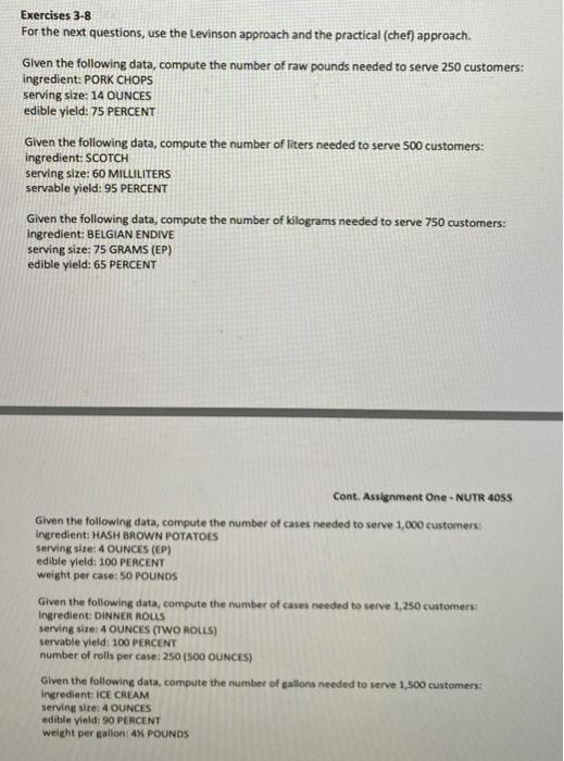 Solved Exercises 3-8 For the next questions, use the | Chegg.com