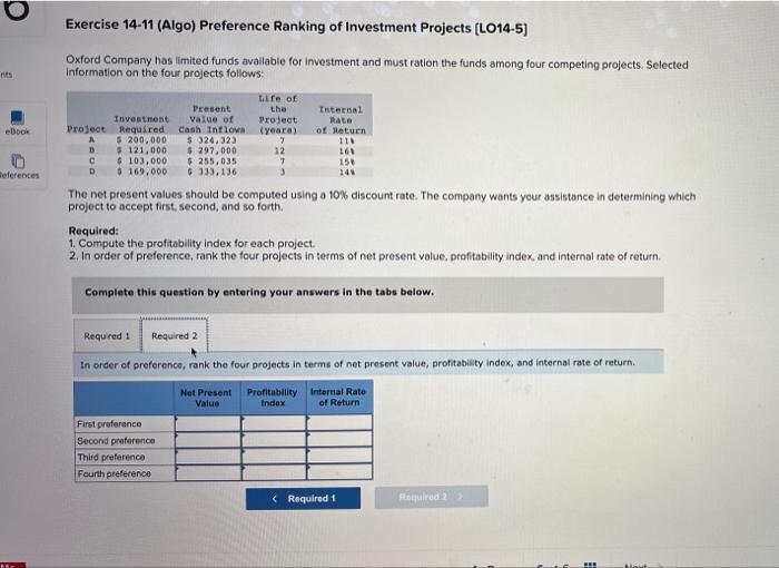 Solved Exercise 14-11 (Algo) Preference Ranking of | Chegg.com