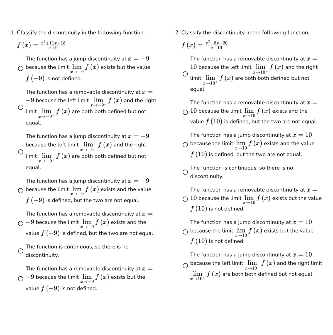 Solved Classify the discontinuity in the following function. | Chegg.com