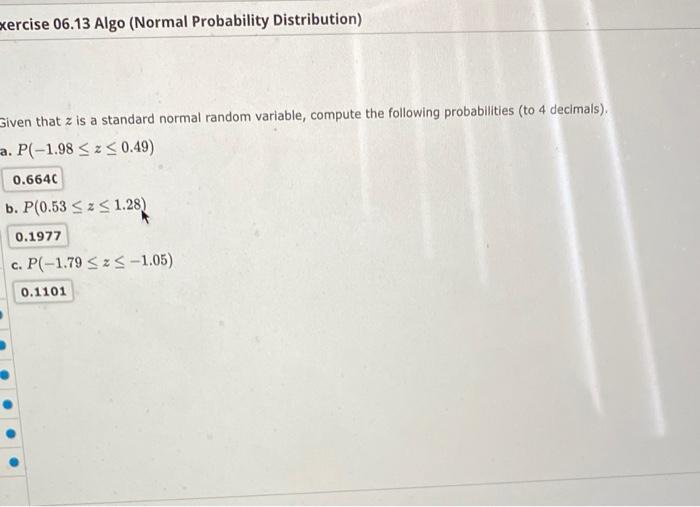 Solved exercise 06.13 Algo (Normal Probability Distribution) | Chegg.com
