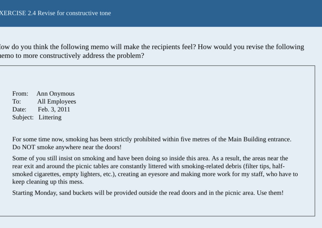 Solved low do you think the following memo will make the | Chegg.com