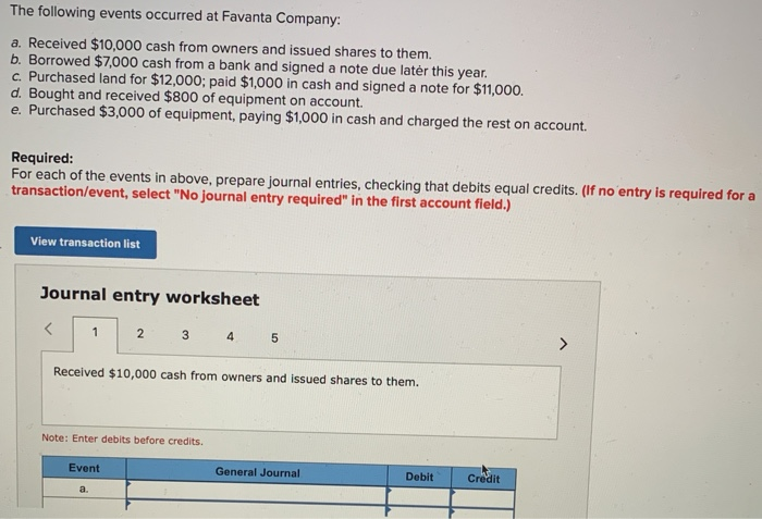 Solved The following events occurred at Favanta Company: a. | Chegg.com