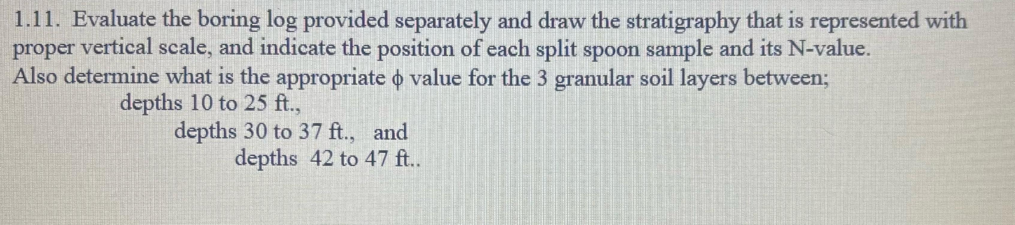 Solved 1.11. ﻿Evaluate the boring log provided separately | Chegg.com