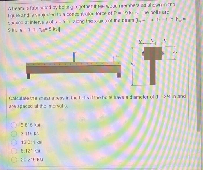 Solved A beam is fabricated by bolting together three wood | Chegg.com