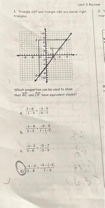 Solved 1. Triangle DEF and triangle ABC are similar right | Chegg.com
