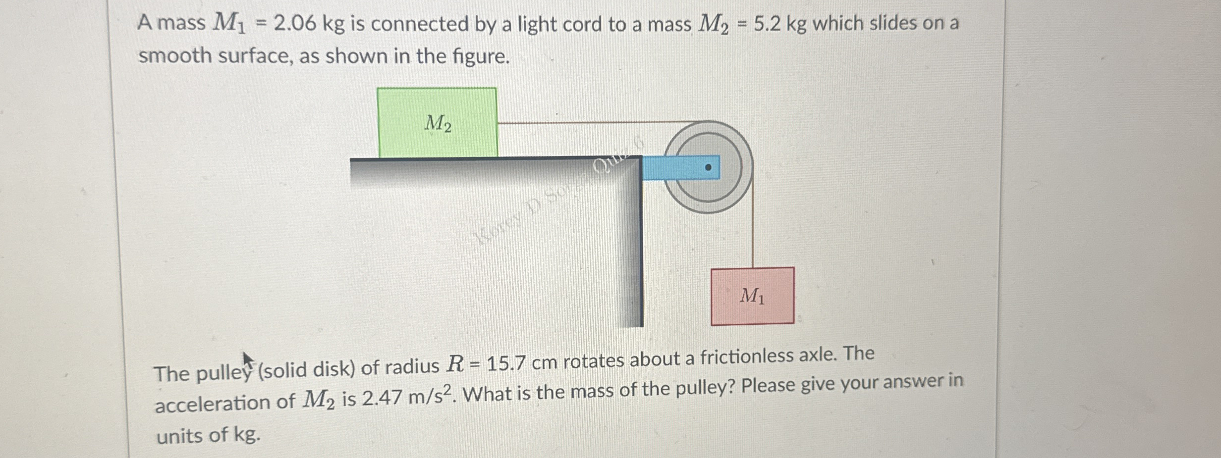 Solved A mass M1=2.06kg ﻿is connected by a light cord to a | Chegg.com