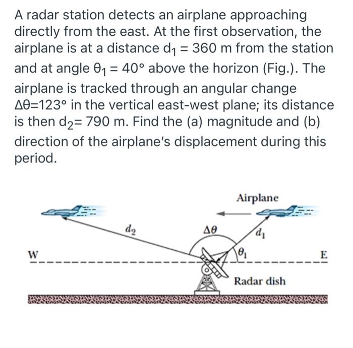 Solved A radar station detects an airplane approaching | Chegg.com