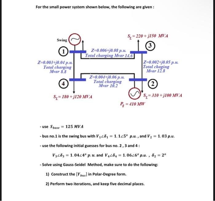 Solved For the small power system shown below, the following | Chegg.com