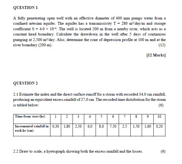 [Solved]: QUESTION 1 A fully penetrating open well with an e