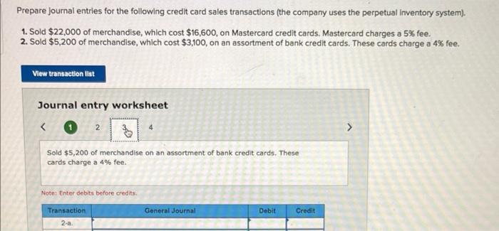 Solved Prepare journal entries for the following credit card | Chegg.com