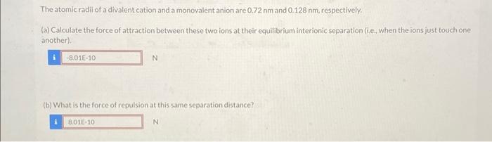 Solved The atomic radii of a divalent cation and a | Chegg.com