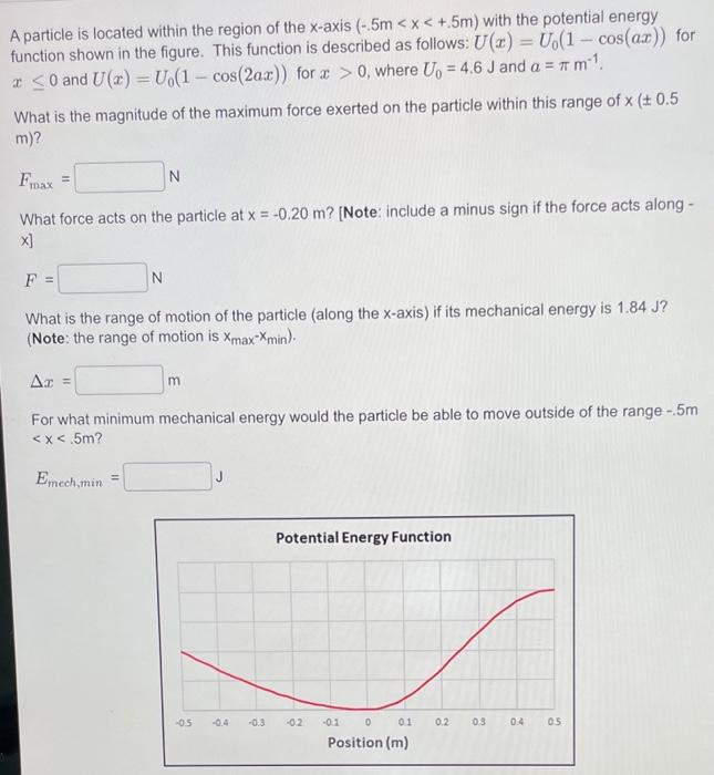 Solved A particle is located within the region of the x-axis | Chegg.com